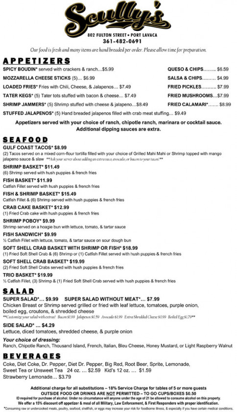 Food Menu | Scully's Sports Bar & Grill