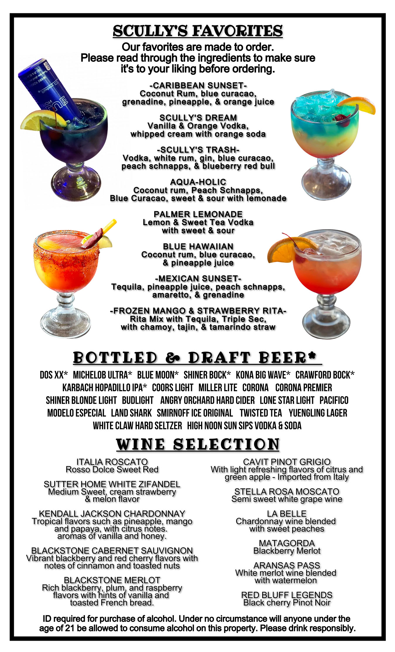 Drink Menu | Scully's Sports Bar & Grill