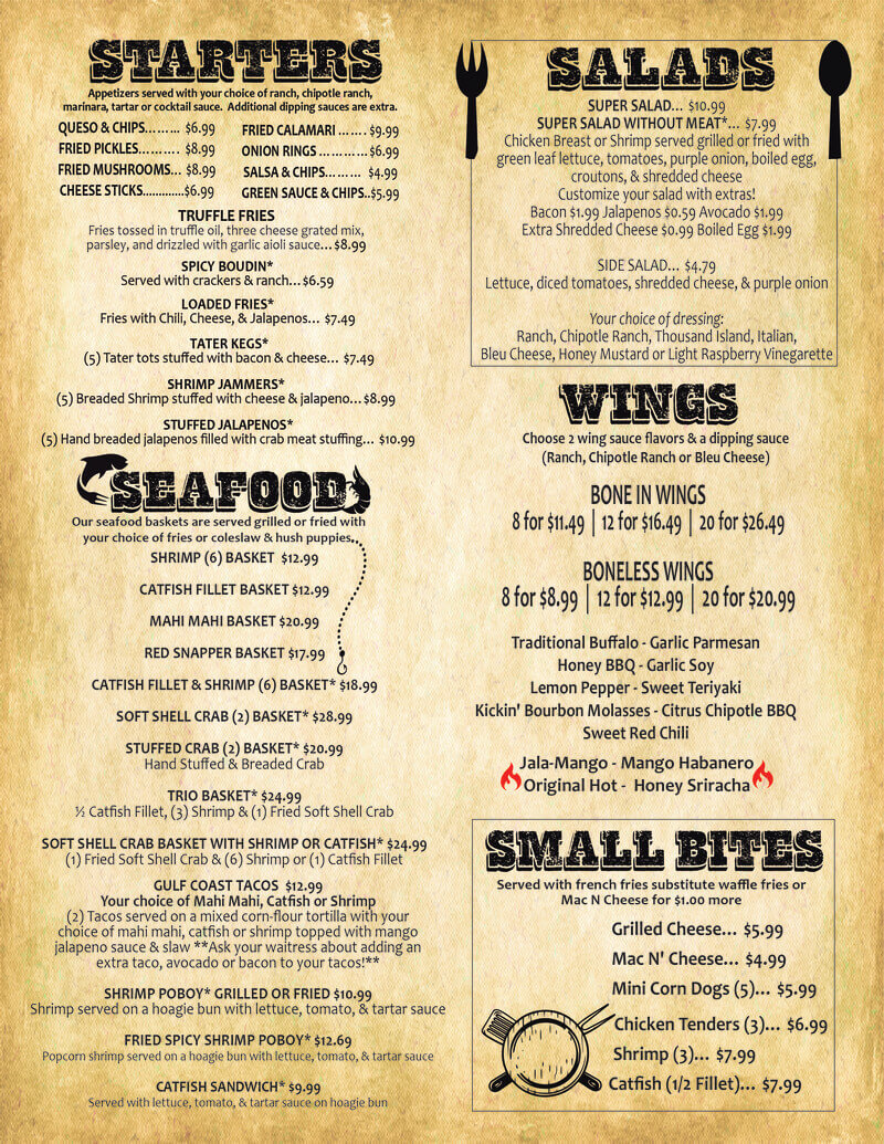 Food Menu | Scully's Sports Bar & Grill
